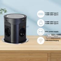 China BNT Tabletop Office Commercial Use 4 AC Power Pneumatic Pop-Up Desktop Socket Kitchen Socket with Dual USB A+C Port PD45W Charge for sale