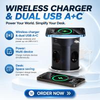 China BNT Tabletop Office Commercial Use 4 AC Power Pneumatic Pop-Up Desktop Socket Kitchen Socket with Dual USB A+C Port PD45W Charge for sale