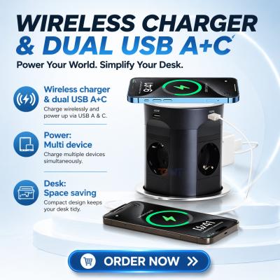 China BNT Tabletop Office Commercial Use 4 AC Power Pneumatic Pop-Up Desktop Socket Kitchen Socket with Dual USB A+C Port PD45W Charge for sale