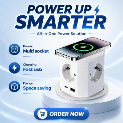 China BNT Tabletop Office Commercial Use IP44 4 AC Power Outlets 16A ABS Pneumatic Pop Socket USB A+C Ports PD20W Charge for sale