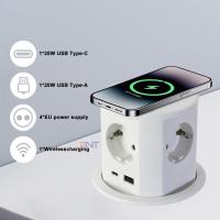 China BNT Tabletop Office Commercial Use IP44 4 AC Power Outlets 16A ABS Pneumatic Pop Socket USB A+C Ports PD20W Charge for sale