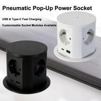 China BNT Tabletop Office Commercial Use IP44 4 AC Power Outlets 16A ABS Pneumatic Pop Socket USB A+C Ports PD20W Charge for sale