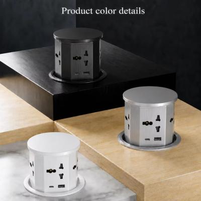 China 85mm Cutout Pop up Socket 4 Universal AC Outlets USB a and Type C Ports 16A 110-220V PC Brushed Finish 1.5m Cable for sale