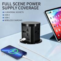China 85mm Cutout Pop up Socket 4 Universal AC Outlets USB a and Type C Ports 16A 110-220V PC Brushed Finish 1.5m Cable for sale
