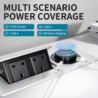 China Hot Sale Pop up Power Socket Desktop Power Distribution Unit with Dual UK Standard 15W Wireless Charging for Desktop Convenience for sale