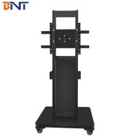 China Black Floor Stand Mobile TV Trolley , 90 Degree Overturn Angle Rolling TV Cart for sale