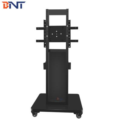China Black Floor Stand Mobile TV Trolley , 90 Degree Overturn Angle Rolling TV Cart for sale