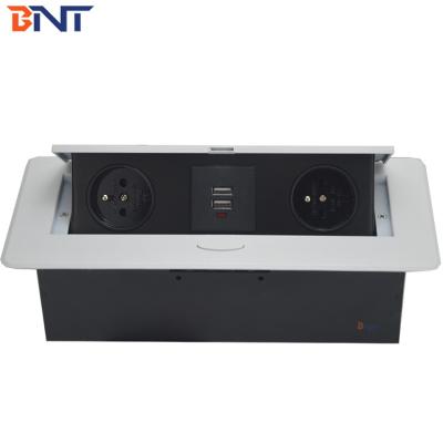 China white color double french power interface hidden type desk socket for sale