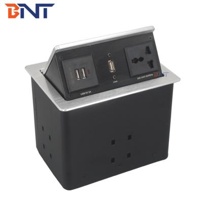 China hydraulic pop up power socket for office desk with dual usb charger /electric pop up desktop socket for sale