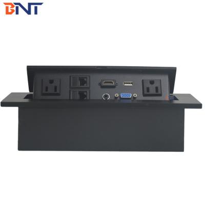 China Zinc Alloy Material Black Oval Corner Desk Pop Up Power Data Connector For Meeting Room for sale