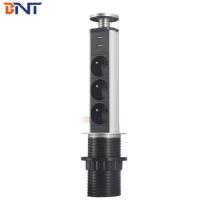China Vertical Desk Power Outlet 3 Ways EU Power Pneumatic Pull Up Power Socket for sale