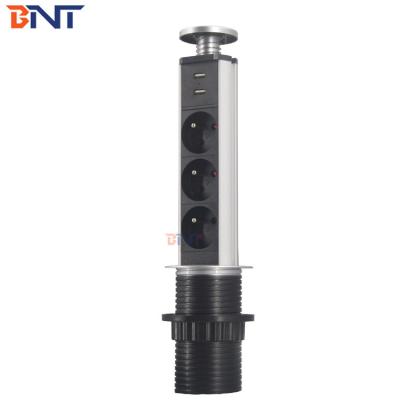 China Vertical Desk Power Outlet 3 Ways EU Power Pneumatic Pull Up Power Socket for sale