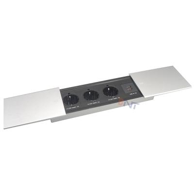 China factory wholesale sliver slide tabletop socket 16A Silver Sliding Desktop Power Outlet In Meeting Head Desk for sale