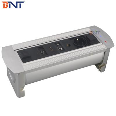China Factory Motorized flip up table connection box  Cubby Motorized Revolve Flip Up Tabletop Socket With HD-MI for sale