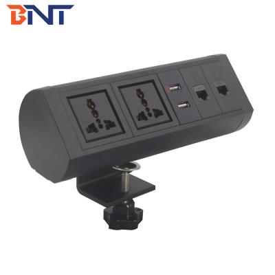 China Factory directly sale clamp on desk design table powe Black Movable Clamp On Desk Power Socket With Network for sale
