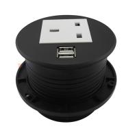 China 1 UK Power Outlet 2 USB Charger Table Top Grommets Round Desk Power Grommet With Data Hub for sale