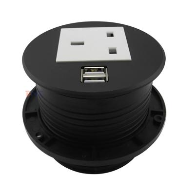 China 1 UK Power Outlet 2 USB Charger Table Top Grommets Round Desk Power Grommet With Data Hub for sale