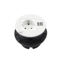 China Office Furniture Desk Hide Mounted 80mm Hole Sliding Cover Germany Power Round Grommet Socket With 2 USB Chargers for sale