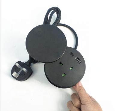 China Hidden In Office Desktop 3 Inch Round Grommet UK Power Socket Outlet USB -C With Fast Charging Port for sale