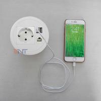 China Smart Round Desktop Power Grommet Socket With 2 US Power Socket 2 Usb Charging Port for sale