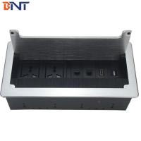 China Office Furniture Clamshell Brush Hidden In Desk Table Mounted Socket Box for sale