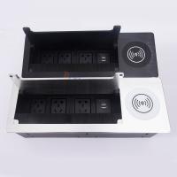 China White / Black Brush Cover Desktop Socket Conference Room Table Power Outlets With Wireless Charger for sale