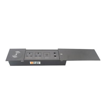 China UK Power Outlet Hidden In Conference Table Qi Wireless Charger Sliding Cover Desk Power Socket Box With Data for sale