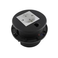 China 3.15 Inch Cutout Hole Hidden Desk Plug Power Strips With 1 EU Power And 1 Internet RJ45 for sale
