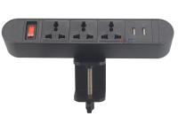 China 6.56 Ft Cord 3 Universal and 2 USB-A with Surge Protector Black Clip On Conference Table Desktop Power Socket Extension for sale