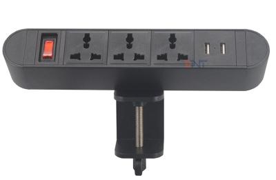 China 6.56 Ft Cord 3 Universal and 2 USB-A with Surge Protector Black Clip On Conference Table Desktop Power Socket Extension for sale