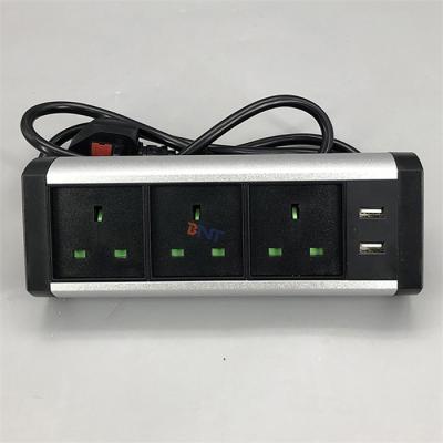 China Boente Good Price 6.56 Ft Cord 3 UK Power and 2 USB Ports Black Conference Removable Desktop Power Socket for sale