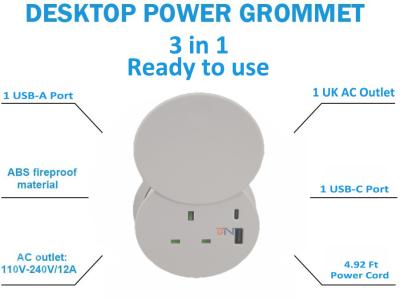 China Safety Guarantee 4.92 Ft Extension Cord 1 AC Outlet Port and 2 USB Ports White For Table Desk Hole Round for sale