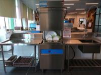 China Staff canteens Hood Type Dishwasher Dispenser inside 1400H 650W 800D ECO-F1 for sale
