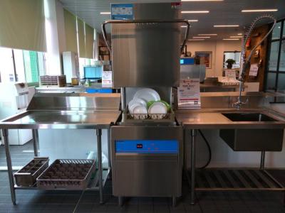 China Staff canteens Hood Type Dishwasher Dispenser inside 1400H 650W 800D ECO-F1 for sale