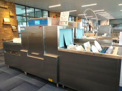 China Central kitchen Flight Type Dishwasher , ECO-L330P Hotel Dishwasher Machine for sale