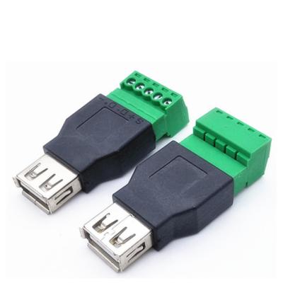 China USB 2.0 A Screw Terminal Block USB 2.0 A Female Jack to 5 Pin Screw Shield terminals Type Adapter for sale
