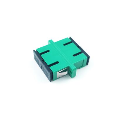 China SC APC Dustproof Duplex Coupler with Eared 2 Port Green Optical Fiber Active Connection for sale