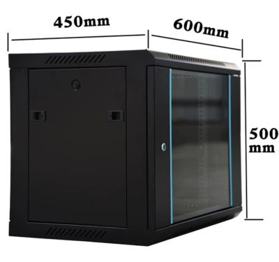 China 9U Wall Mounted Network Cabinet with Toughened Glass Door Depth 450mm RAL9005 Colour for sale