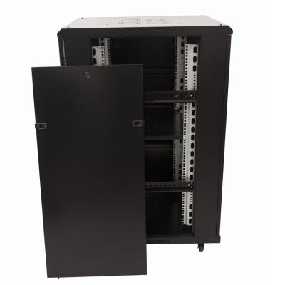 China 22U Black Vertical Server Rack with Toughened Glass Door and 1.5mm Installation Beam for sale