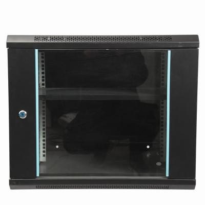 China 9U Wall Mount Network Server Rack IP20 Cabinet 19 Inches Toughened Glass Door 600*600*500 for sale