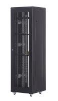 China 19-inch 19 Inch Network Cabinet Rack 42U Black Network Rack with Toughened Glass Door for sale