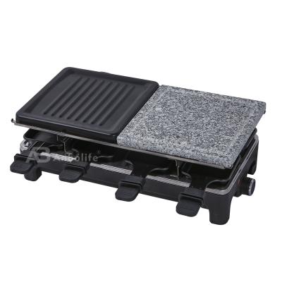 China Electric Raclette Grill 8 Persons Non Stick Stone Surface 2 in 1 for sale