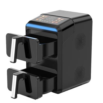 China 2400W 9L Dual Basket Air Fryer Steel Cavity Non Stick Decorative Strip Light for sale