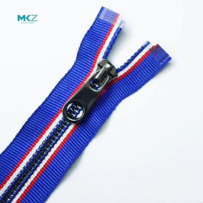 China Open-End Contrast Color Zipper With Decorative Puller 5# Striped Metal Zipper for sale