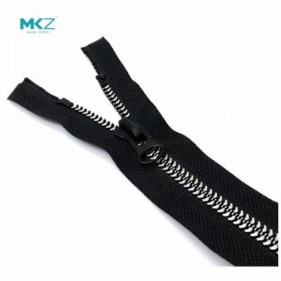 China Silver Reflective Teeth MKZ Resin Zipper , #5 Open Ended Zips For Jackets for sale