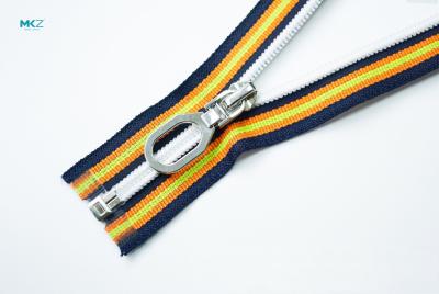 China Striped Fashion Zipper with Platinum Plated Nylon Puller for sale