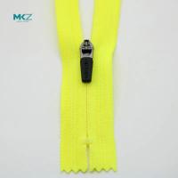 China Fluorescent Green Bag Open Ended Invisible Zip With Locking Glue Pull Head for sale