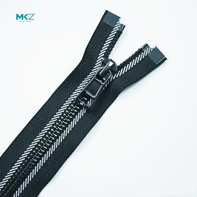 China Striped #5 Open Ended Metal Zips For Jackets Black Gold Teeth for sale