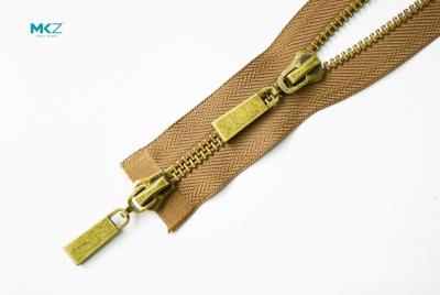 China Antique Brass #8 Heavy Duty Metal Zippers , Brown Heavy Duty 2 Way Zippers for sale