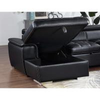 China U-Shaped Sectional Sleeper Sofa with Pull Out Bed and Storage Chaise Lounge and Adjustable Headrests, Black Breathable Leatherette for sale